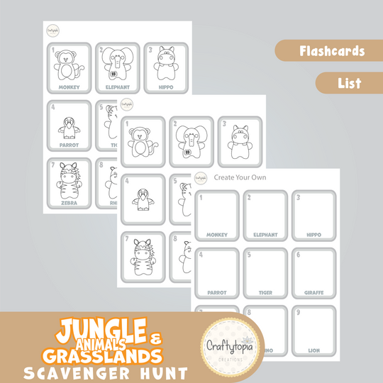 Jungle and Grassland Animals Flashcards Scavenger Hunt - Craftytopia ...
