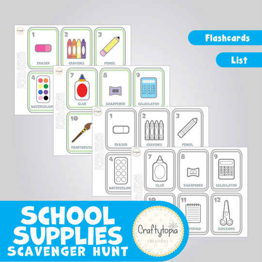 School Supplies Flashcards and Scavenger Hunt - Craftytopia ...