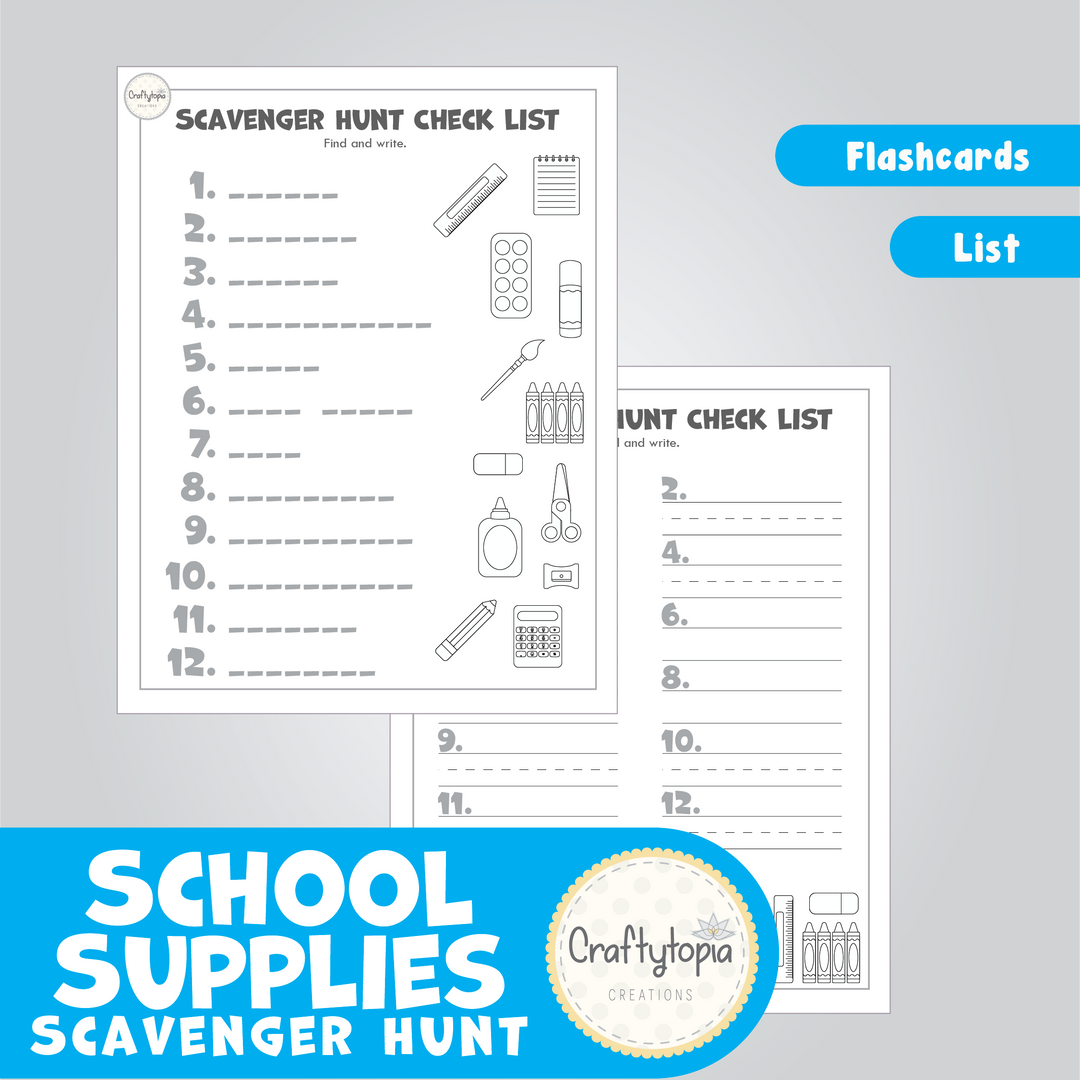School Supplies Flashcards and Scavenger Hunt - Craftytopia ...
