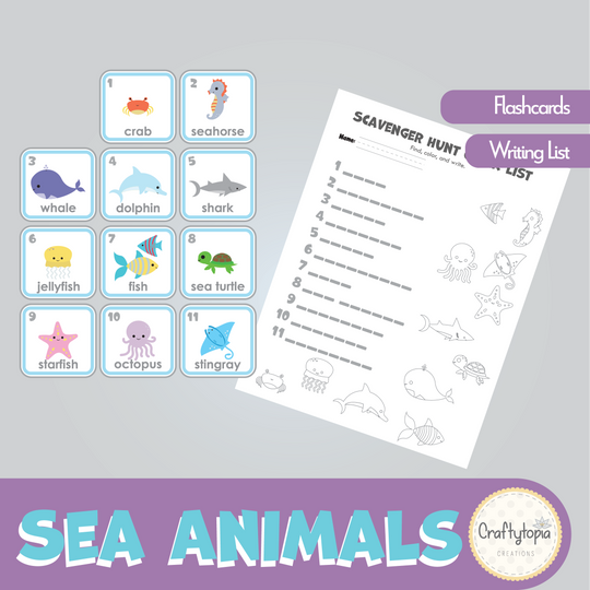 Sea Animals and Mermaids Flashcards and Scavenger Hunt - Craftytopia ...