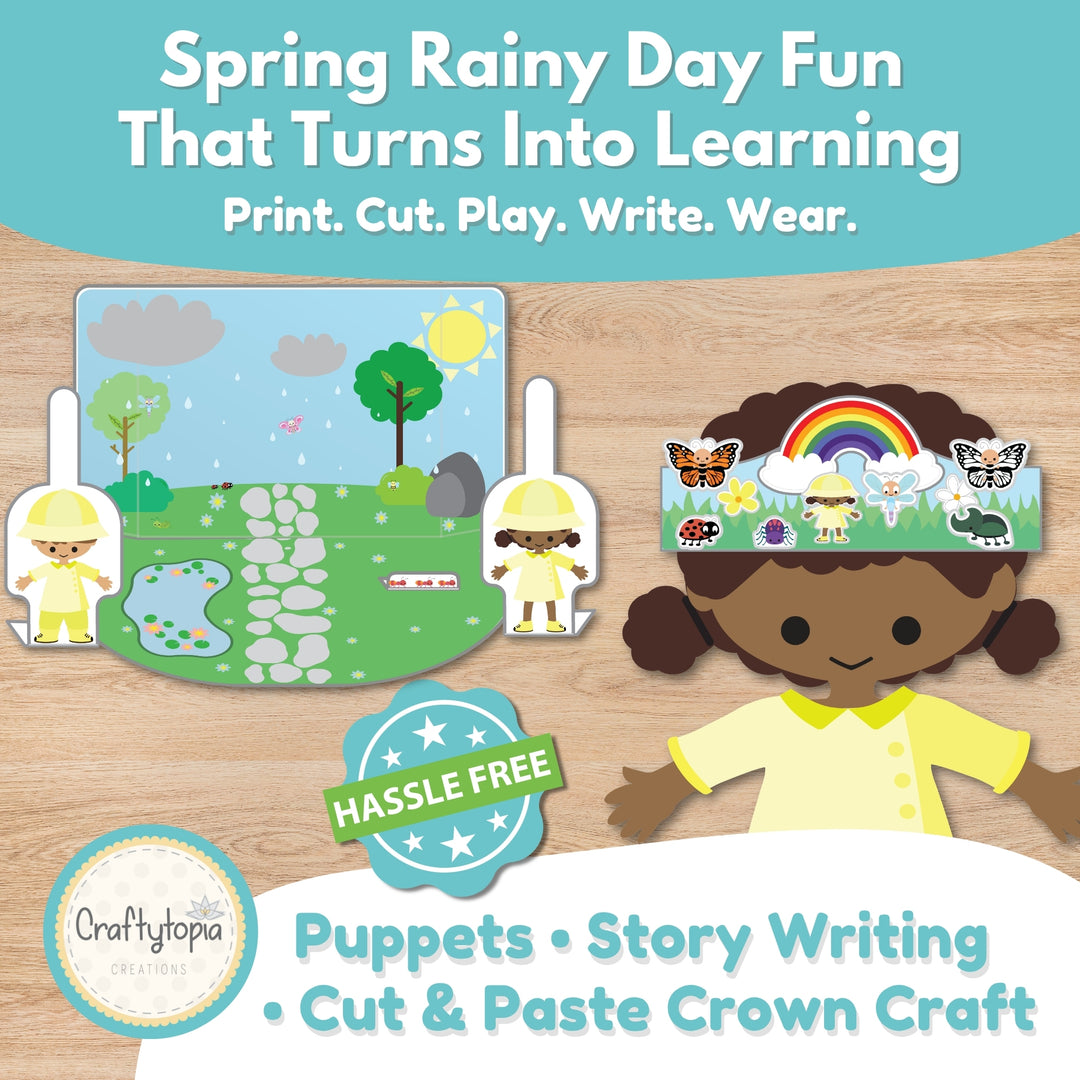 Spring Puppet Craft Printable | 3D Scene, Crown & Writing – Craftytopia ...